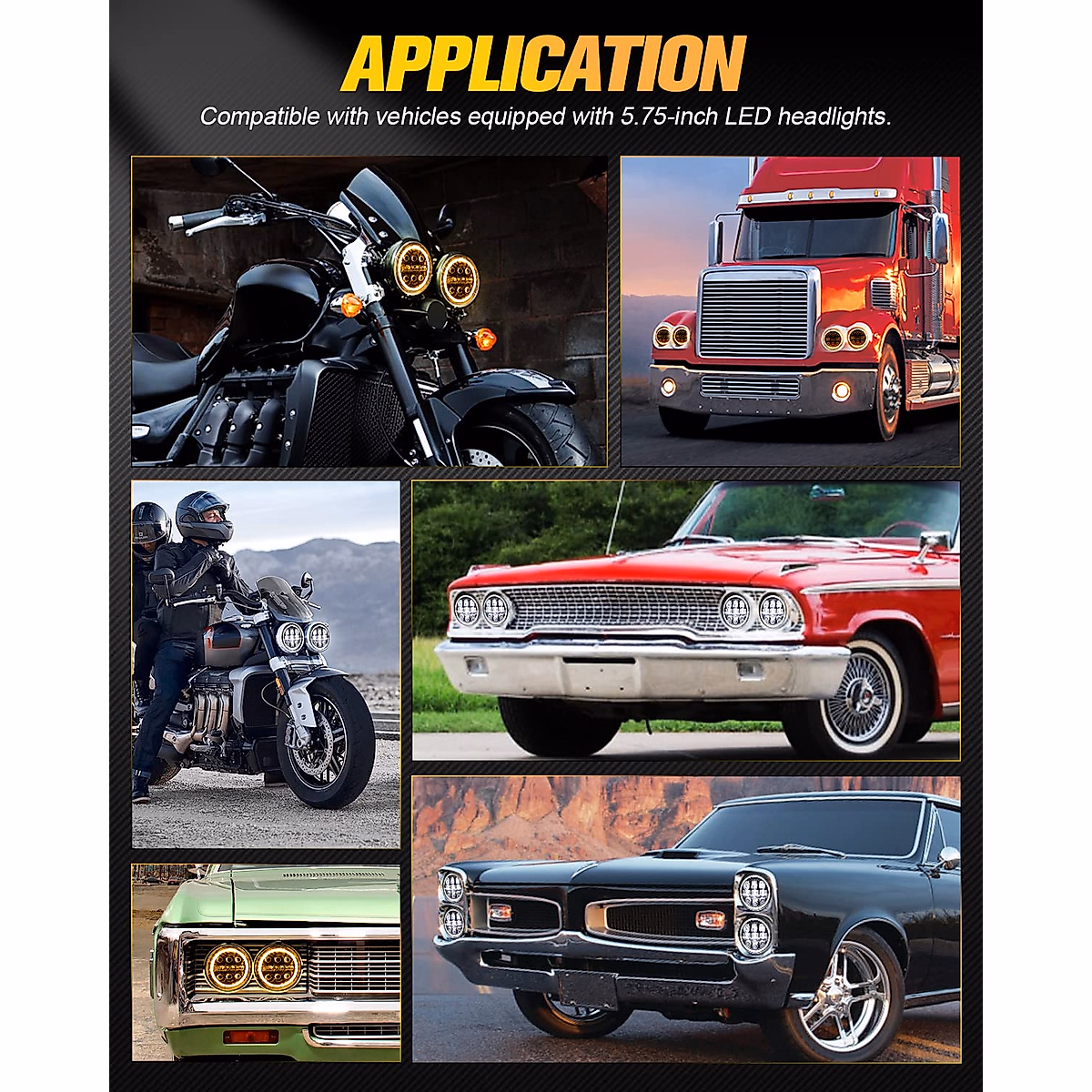 5.75" Motorcycle LED Headlights with Projector Hi/Lo Beam+ Amber/White DRL, Halo Ring, 5 3/4 Inch LED Sealed Beam Round Lights DOT Approved(2PCS)