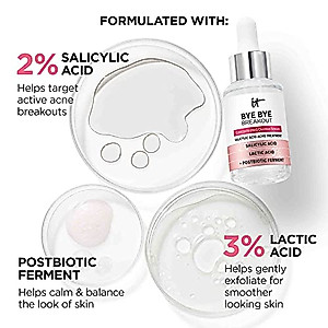 IT Cosmetics Bye Bye Breakout 2% Salicylic Acid Acne Treatment Serum, Helps Reduce Pimples in 3 Days & Fades Look of Post-Acne Marks in 8 Weeks, Facial Skin Care Product with 3% Lactic Acid - 1 fl oz