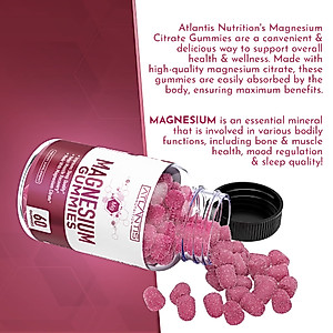 Atlantis Nutrition Magnesium Gummies | 770 MG Magnesium Citrate | Helps Muscle Recover & Relieves Cramps, Promotes Calmness, Improves Sleep Quality | Formulated for Adults & Kids | 60 Vegan Gummies