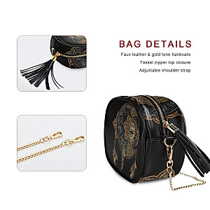 ALAZA PU Leather Small Crossbody Bag Purse Wallet Boho Chic Golden Crescent Moon & Sun Mandala Cell Phone Bags with Adjustable Chain Strap & Multi Pocket