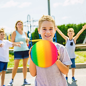MIC MICSOA Playground Balls Kickballs 8.5 Inch, Rainbow Playground Ball Set for Kids and Adults, Dodgeball Kick Balls Handball for Indoor & Outdoor Schoolyard Games with Hand Pump(4 Pack)