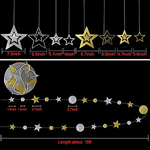 Glitter Circle Dot Garland Star Cutouts Decoration Ceiling Decorations Hanging Streamer Backdrop Banner for for Bulletin Board Classroom Wall Party Decoration Supply (Gold, Silver)