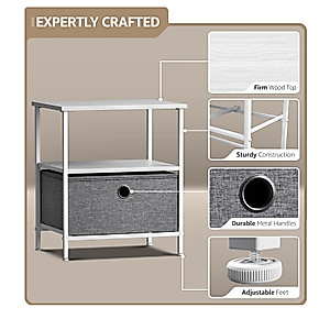 Sorbus Nightstand 1-Drawer Shelf Storage - Bedside Furniture & End Table Chest Dresser with Steel Frame, Wood Top & Easy Pull Fabric Bins for Home, Bedroom, Closets, Bathroom, Office & College Dorm