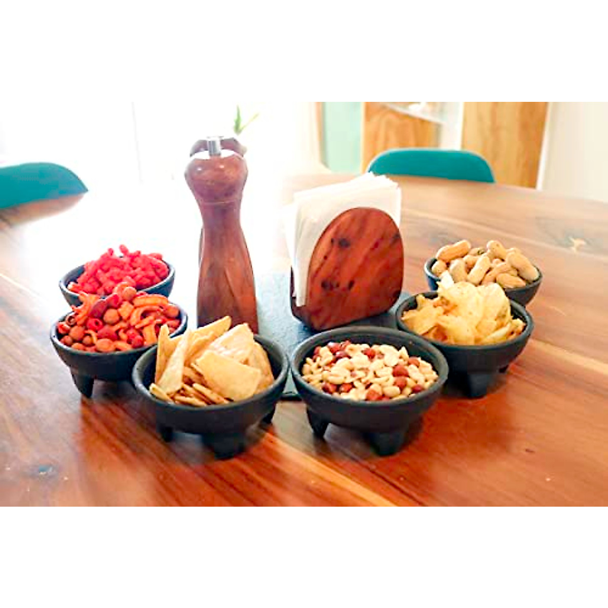 6 Pack Salsa Black Molcajete, Mexico Serving Dish, Chips, Sauce Cup, Side Dish, Snack, Dip, Nuts Candy for Taco Fiesta, Perfect for Parties, Events, or Any Use! (Black, 6 Pack)