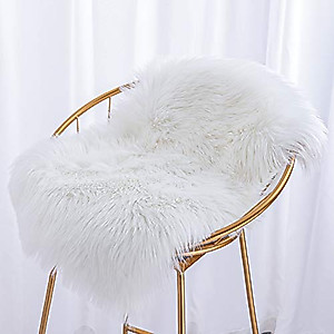 YOH Ultra Soft Faux Fur Sheepskin Seat Cushion Chair Cover Luxury White Fluffy Shaggy Area Rugs for Living Room Bedroom Makeup Table/Chair Home Stores Small Decor Carpets, 1.3 x 2 Feet