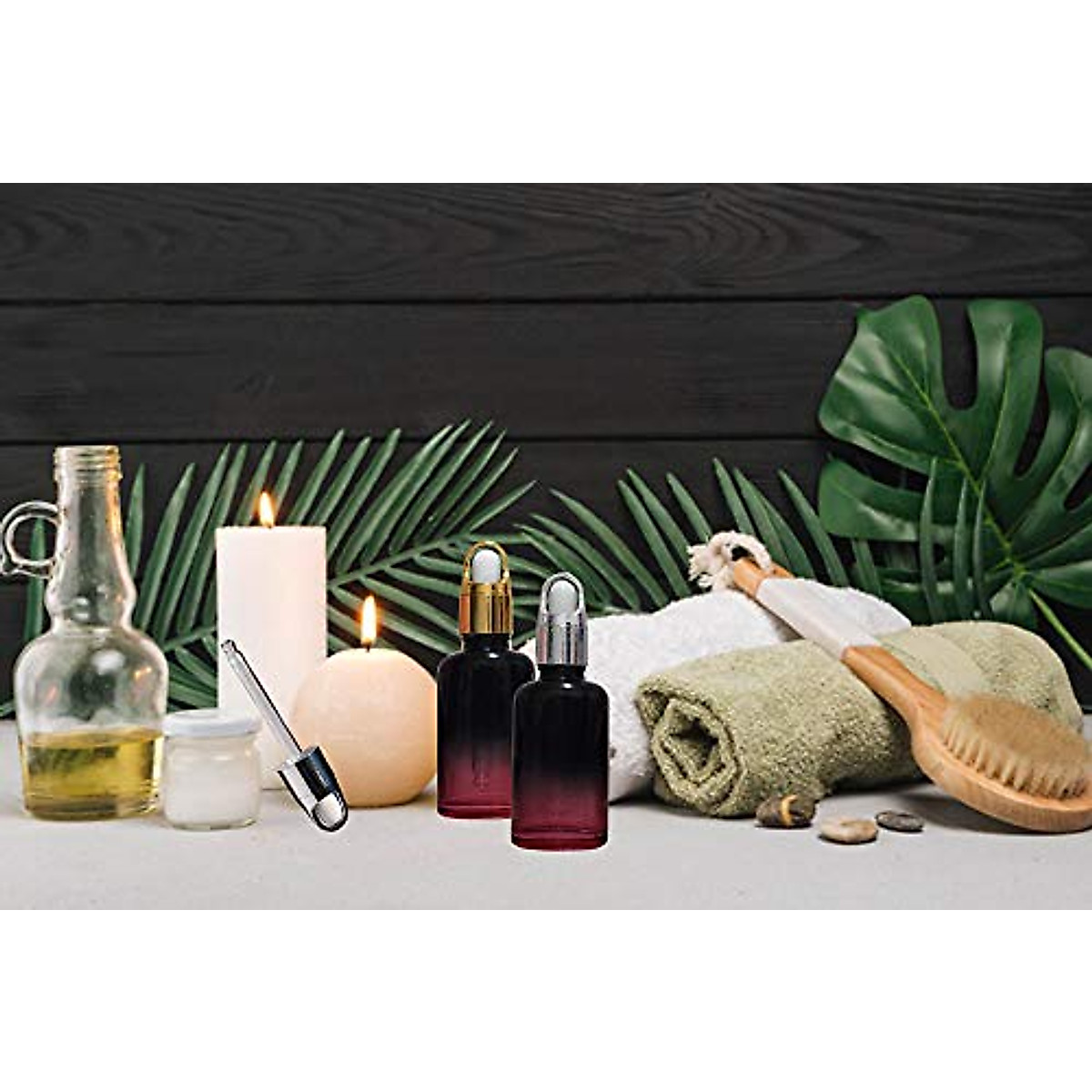 RORANIC Eye Dropper Bottles 1oz,Black Rose Red Mixed Oval Glass Bottle Travel Size 30ml 6 Pack with Golden & Silver Caps for Cosmetic Sample Container for Essential Oils,Perfume (Black Rose Red)