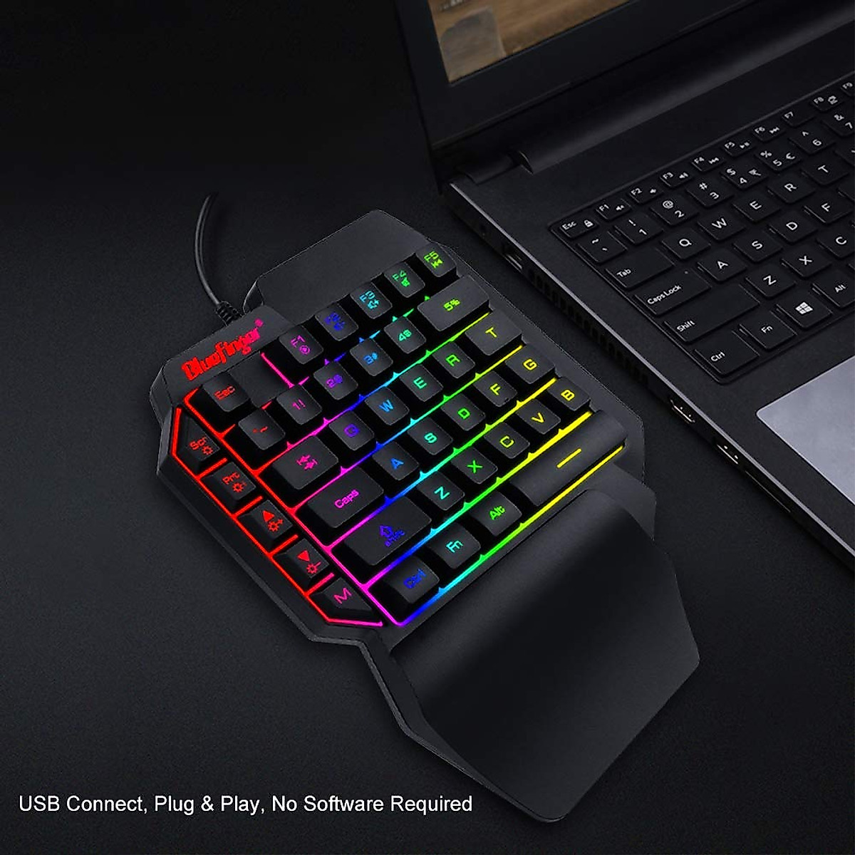 One Hand RGB Gaming Keyboard and Backlit Mouse and Gaming Headset with Microphone,USB Wired Rainbow Single Hand Mechanical Feeling Keyboard with Wrist Rest Support, Gaming Keyboard Set for Game