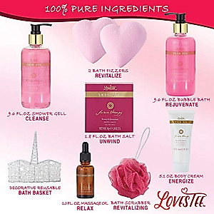Home Spa Gift Bath and Body Basket for Women, Christmas Birthday Gift, Peony & Geranium Home Spa Kit, Bath Gift Set-Shower Gel-Bubble Bath-Body Lotion-Bath Bombs-Bath Salt-Message Oil-Puff