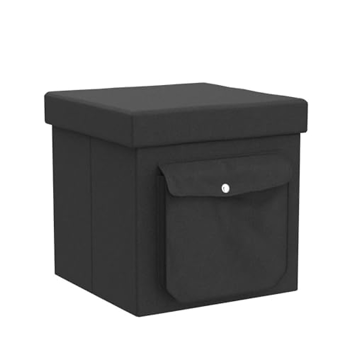 Otto & Ben 15" Cube Storage Ottoman with Pocket and Flip top Tray, Black