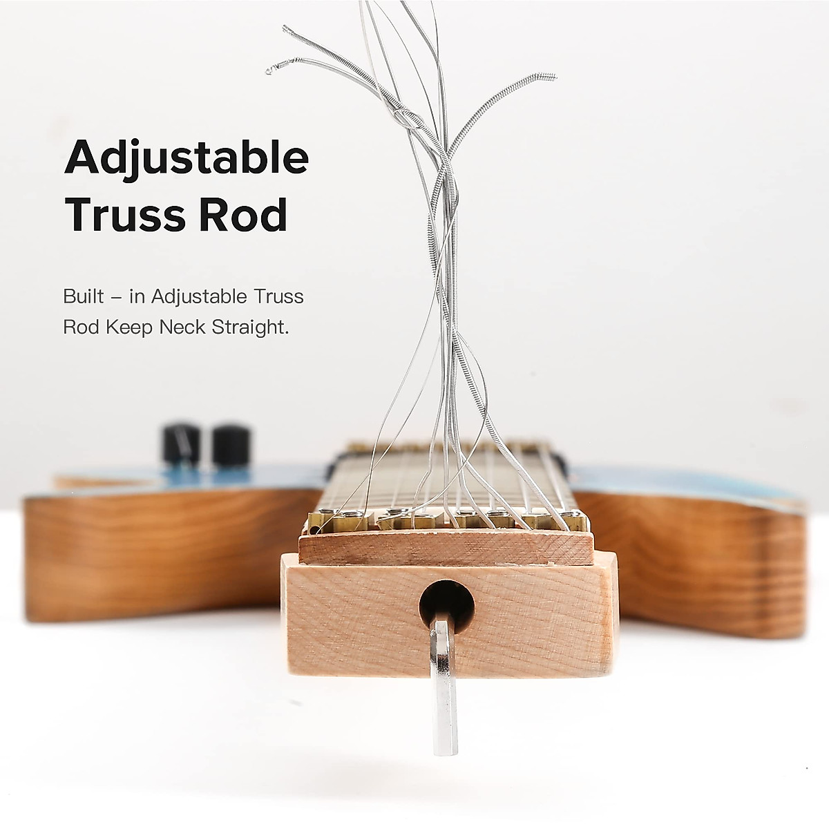 Batking Headless Electric Guitar, 8 String Fanned Fret Travel Guitar (blue)