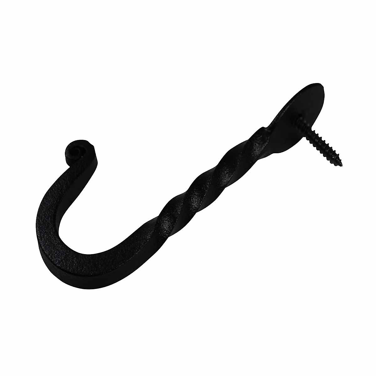 Renovators Supply Bathroom Hooks 4.5 in. Black Wrought Iron Twisted Wall Mount Hooks for Hanging Robe, Towel, Hat, or Jewellery with Mounting Hardware