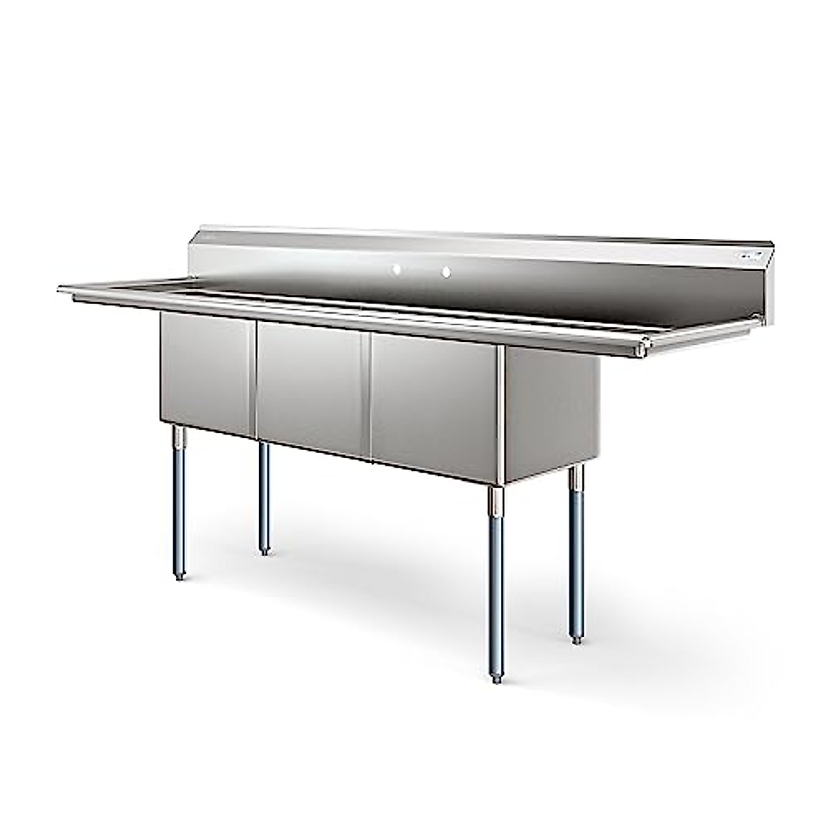 KoolMore 90 in. Three Compartment 18-Gauge Stainless-Steel Commercial Kitchen Sink, Bowl Size 18x18x14, with Three Basins and Pre-Drilled Faucet Holes and Two Drainboards (KM-SC181814-18B3)