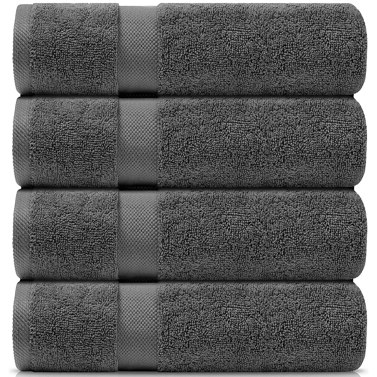 Wealuxe Charcoal Bath Towels Set of 4, Cotton Body Towel for Hotel, Gym, Spa, Soft Extra Absorbent Quick Dry Towels for Bathroom 27x52 Inch
