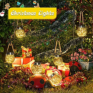 ROSHWEY Solar Lantern, 2 Pack Garden Decor Waterproof Outdoor Lanterns with 30 LED Christmas Decorations Solar Lights Patio Hanging Lights for Backyard Fence Pathway, Warm White