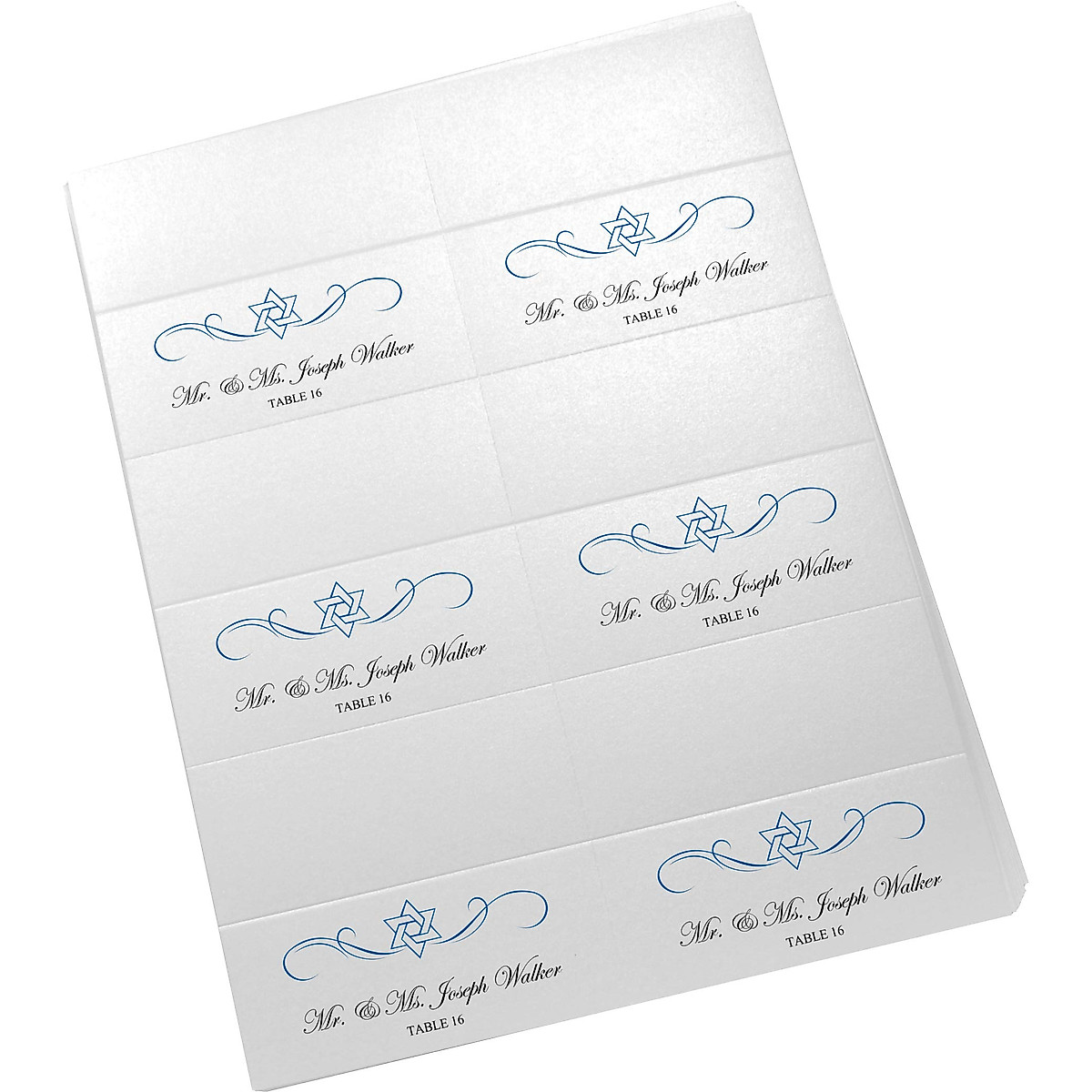 Intertwined Star of David Flourish Jewish Printable Place Cards, Royal Blue (Choose Color), Set of 150 (25 Sheets), Laser & Inkjet Printers - Wedding, Party, Dinner, and Special Events