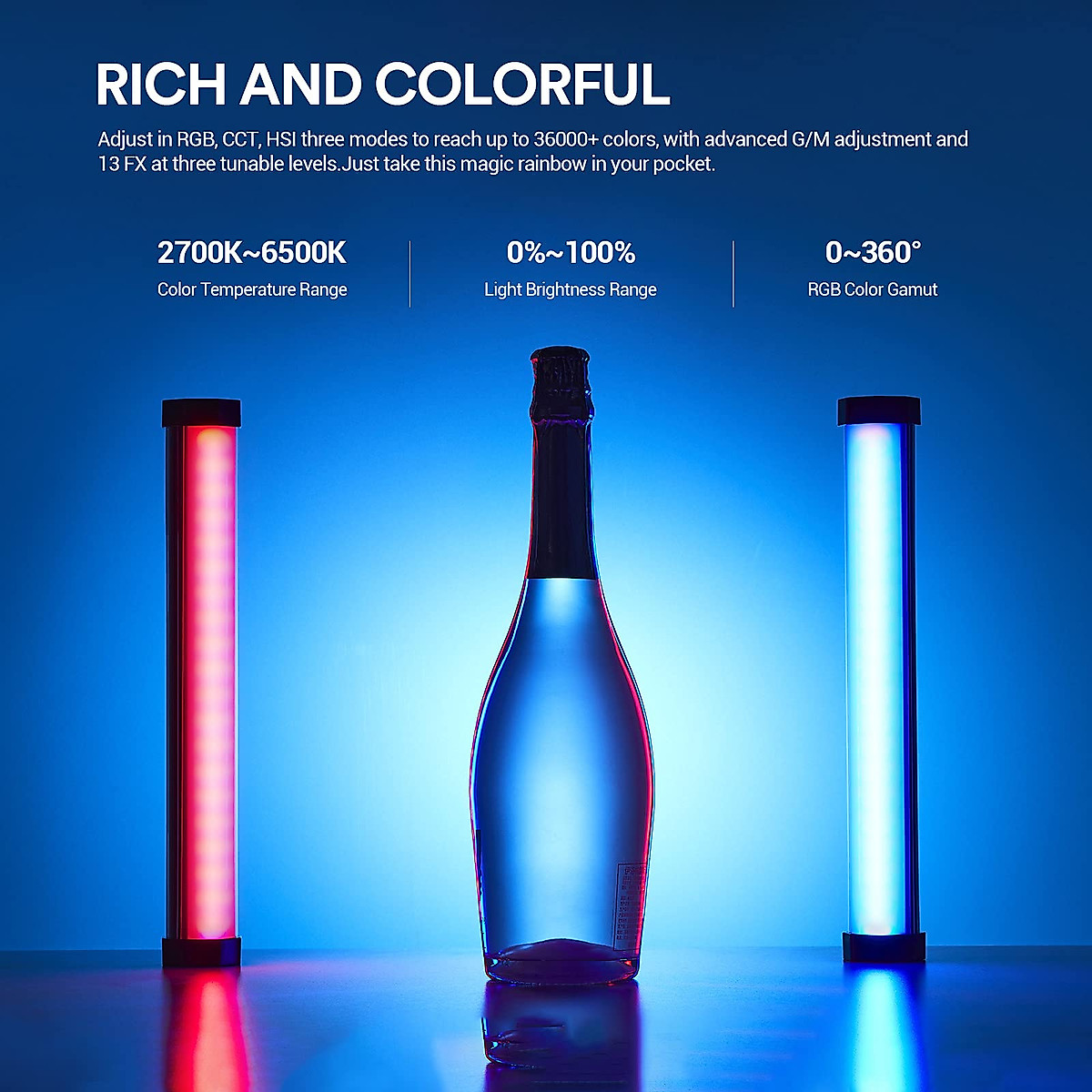 Godox TL30 RGB Tube Light, CRI 97+ TLCI 99+ Handheld Full Color LED Video Light Wand, 2700K-6500K Dimmable LED Light Stick, 37 FX Light Effects, 2900mAh Battery, Bluetooth APP Control