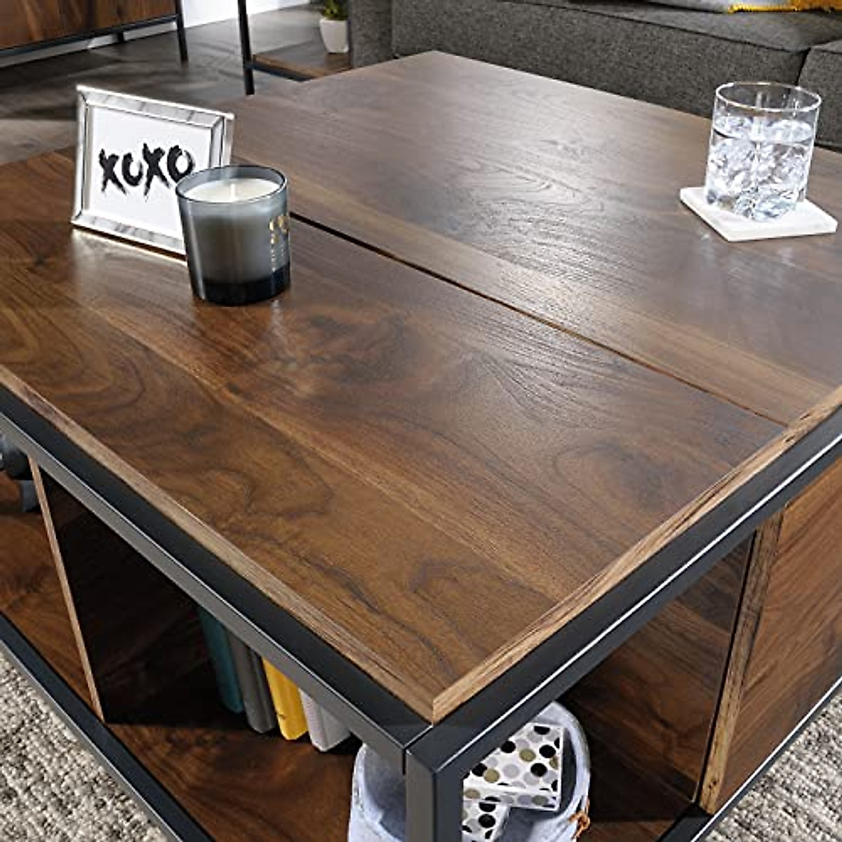 Sauder Nova Loft Coffee Table, L: 33.07" x W: 32.28" x H: 19.09", Grand Walnut Finish
