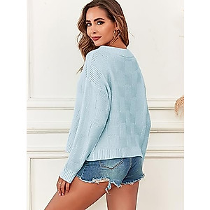 ZAFUL Oversized Sweaters for Women Sexy V Neck Long Sleeve Knit Sweater Loose Batwing Jumper Pullover Tops Blue S
