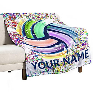 Personalized Volleyball Blanket Gifts with Name - 40"x50" Sports Throw Blanket for Adults, Kids - Colorful Soft Plush Blankets for Bed, Couch & Travel