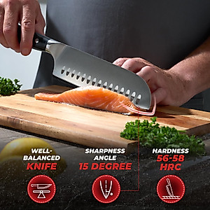 Boston Steel Santoku Knife 7 Inch 5CrMoV Carbon Stainless Steel Sharp Full Tang Chopping Kitchen Knife with ABS Ergonomic Handle Design, Gifts for Men and Women, Kitchen Knives in Premium Gift Box