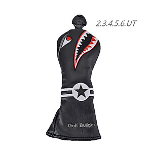 GOOACTION Shark Golf Club Hybrid Head Cover with Creative Cartoon Animal Pattern Synthetic Leather Golf Clubs Headcovers (2.3.4.5.6.UT)