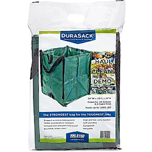 DURASACK Heavy Duty Home and Yard Waste Bag 48-Gallon Woven Polypropylene, Reusable Lawn and Leaf Garden Bag with Reinforced Carry Handles, Pop-Up Self-Standing Garbage Can, Green