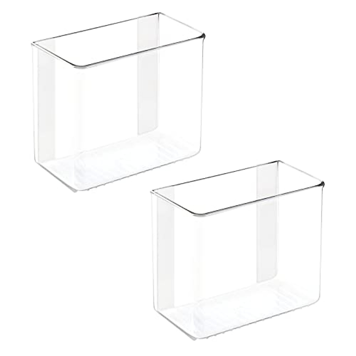 mDesign Plastic Adhesive Wall Mount Storage Organizer Container for Bathroom, Shower, Vanity Cosmetic Organization - Hold Shampoo, Conditioner, Vitamins, 6" Wide, Poppon Collection, 2 Pack, Clear