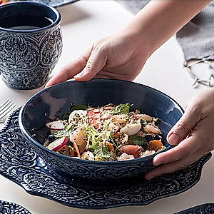 Chip Dinnerware,Kitchen Tableware Set,Ceramics Dinnerware Sets, Plates and Bowls Sets | 12 Pcs Blue Underglaze Dishes Set - Mexican Dinnerware for Restaurant Family Party