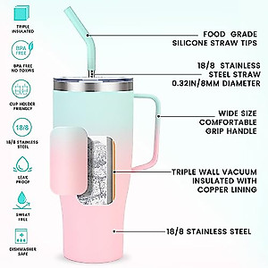 Hydraful 40 oz Mug Insulated Tumbler with Handle and Straw, Keep Drinks Cold for 30 Hours, Stainless Steel Vacuum Insulated, Leakproof, Dishwasher Safe, Fits Car Cup Holder,BPA Free