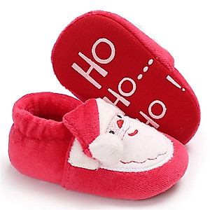 HsdsBebe Baby Boys Girls Christmas Red Shoes Cotton Infant Soft Sole Anti-Slip Christmas Slippers Moccasins Toddler Stay on House Crib Shoes