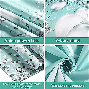 Teal Birthday Party Supplies Turquoise and Silver Birthday Backdrop Banners Turquoise Giltter Birthday Background for Women Girls Photography Birthday Photo Booth Teal Wall Decorations 5.9 x 3.6 Feet