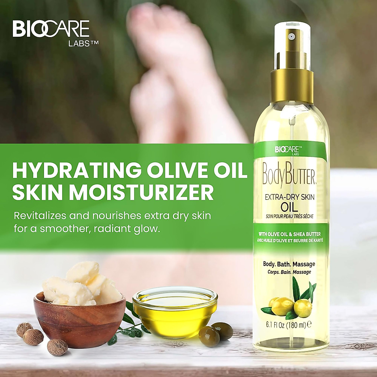 Biocare Skin Renewal Olive Oil Moisturizer for Extra Dry Skin - Nourishing Body Oil with Shea Butter & Vitamin E, Soothes & Hydrates 6.1 oz