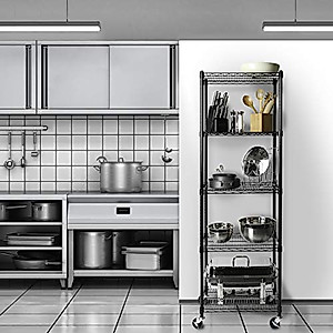 Seville Classics UltraDurable Heavy Duty NSF Solid Steel Wire Rack Storage Unit Organizer for Garage, Warehouse, Office, Restaurant, Classroom, Kitchen, 5-Tier Shelving, 24" W x 18" D, Black, 10 Count