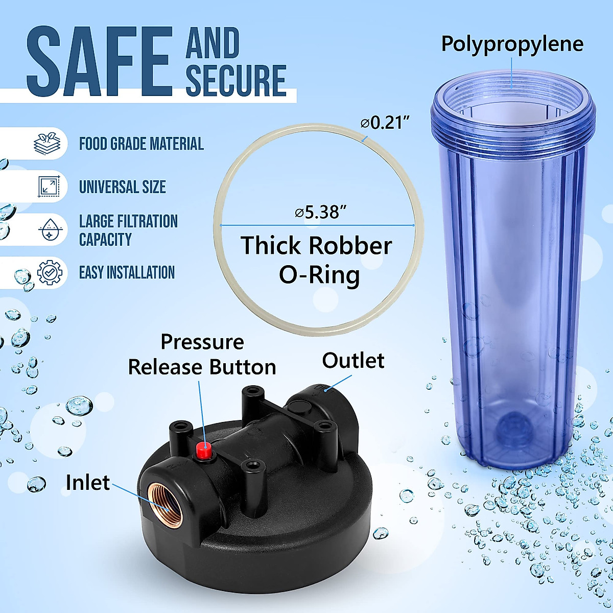 High Capacity 20 x 4.5-Inches Transparent Whole House Water Filter Purifier System with Presser Relief Button, 1” Inlet/Outlet Brass Port & Yearly Supply (4) Polypropylene Sediment Cartridges 5 Micron