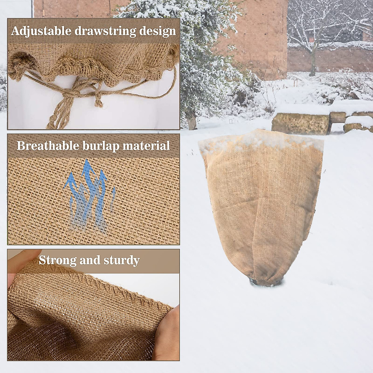 40 × 47 Inch Burlap Winter Plant Cover Bags- Large Size Plant Frost Protector with Drawstring Reusable Plant Covers Freeze Protection Tree Freeze Blanket for Outdoor Garden Plants from Animal Eating