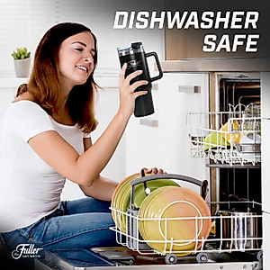 Fuller Brush Stainless Steel Tumbler with Handle - 40 oz. – Lead & BPA-Free - Double-Wall Insulated Travel Mug – Keeps Drinks Hot or Cold for Hours – Spill-Resistant Lid & Straw (Charcoal Gray)