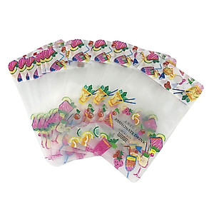 LASLU Zipper Clear Stand-Up Pouches Bags with Plastic Straw,8mil Heavy Duty Hand-held Drinking Bags 1.5" Bottom Gusset, 100 Pack (400ml, Fruits)