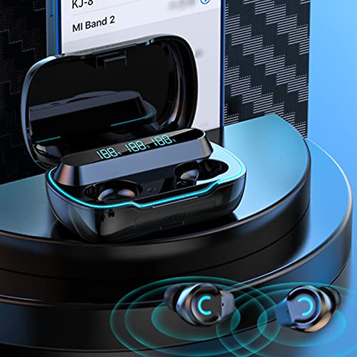 Ganfancp Wireless Earbuds,Bluetooth 5.2 in Ear Headphones,Waterproof Sport Earphones with Display Led Bars Charge Case,Bass Sound Earbuds for Sport,Game,Work