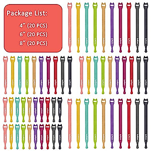 Lekou Combo Cable Ties 60 PCS- 4 Inch, 6 Inch, 8 Inch Fastening Cable Straps, Reusable Hook and Loop Straps Wire Management, Cord Organizer Cable Ties for Home Desk Office Organization