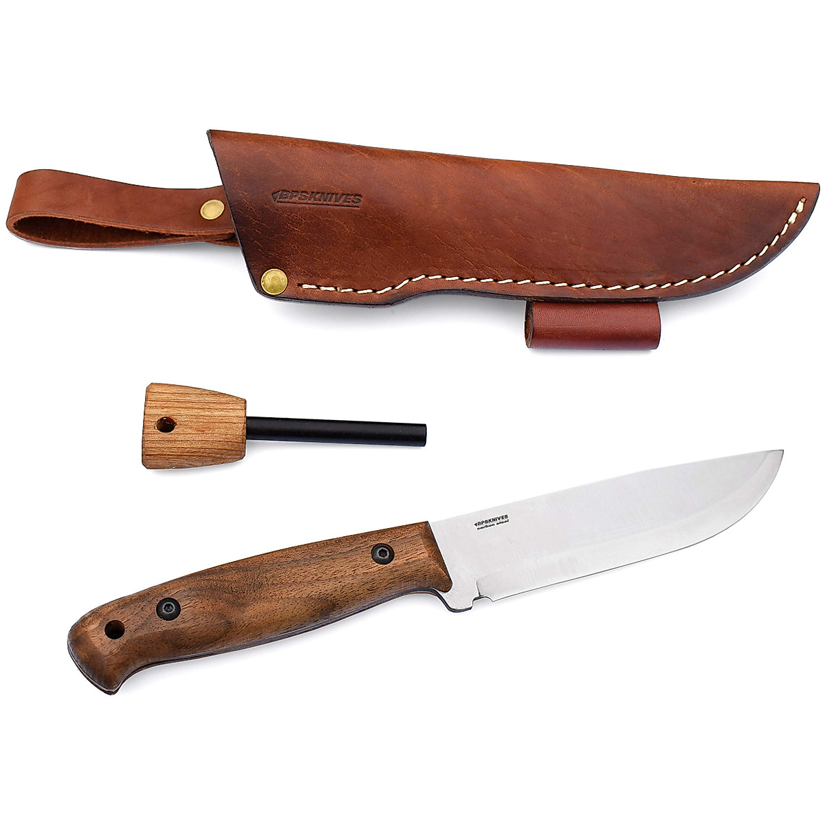 BPS Knives Bushcraft Knives Set - Adventurer + BS1FTS - Fixed-Blade Carbon Steel Knives with Leather Sheaths and Firestarter - Full-Tang Fixed-Blade Knife - Camping Knives