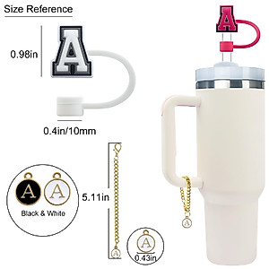 Velaco 4 PCS Initial Letter Charm Accessories and Straw Cover Pack- Chains with Initial Letter for Stanley 20 30 40 oz Tumbler with Handle