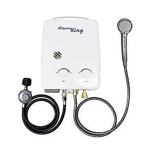 Flame King YSNAZ132 Portable Tankless Water Heater Propane Gas 5L 1.32GPM at 34,000 BTU, Outdoor Instant Hot Water Shower for RV, Camping, Farm, Cabins