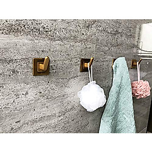 SDH Adhesive Hooks Heavy Duty Stick on Wall Hooks, Adhesive Towel Hooks, Waterproof Aluminum Decorative Coat Hooks for Bathroom, Bedroom & Hallway Organization, Pack of 4, Antique Brass Hooks