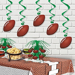 Beistle 5 Piece Football Party Hanging Swirl Sports Whirls for Game Day Tailgating Decorations, 40", Brown/Green/White
