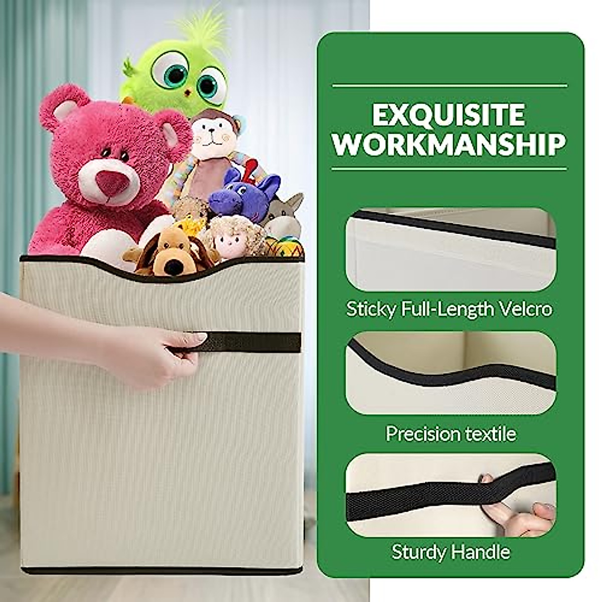 VICTORICH Toy Storage Chest, Collapsible Sturdy Storage Bins with Lids, Large Kids Toy Box Chest Storage Organizer for Nursery Room, Playroom, Closet, Home Organization(I-TBX-BEIGE)