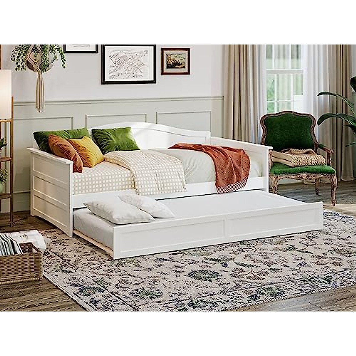 AFI, Acadia Twin Size Wood Daybed Frame with Twin Trundle, White