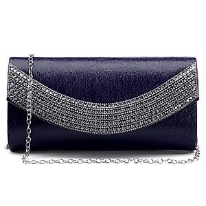 Dasein Womens Clutch Purses Rhinestone Evening Bags Formal Wedding Party Purse Prom Handbags (Navy)