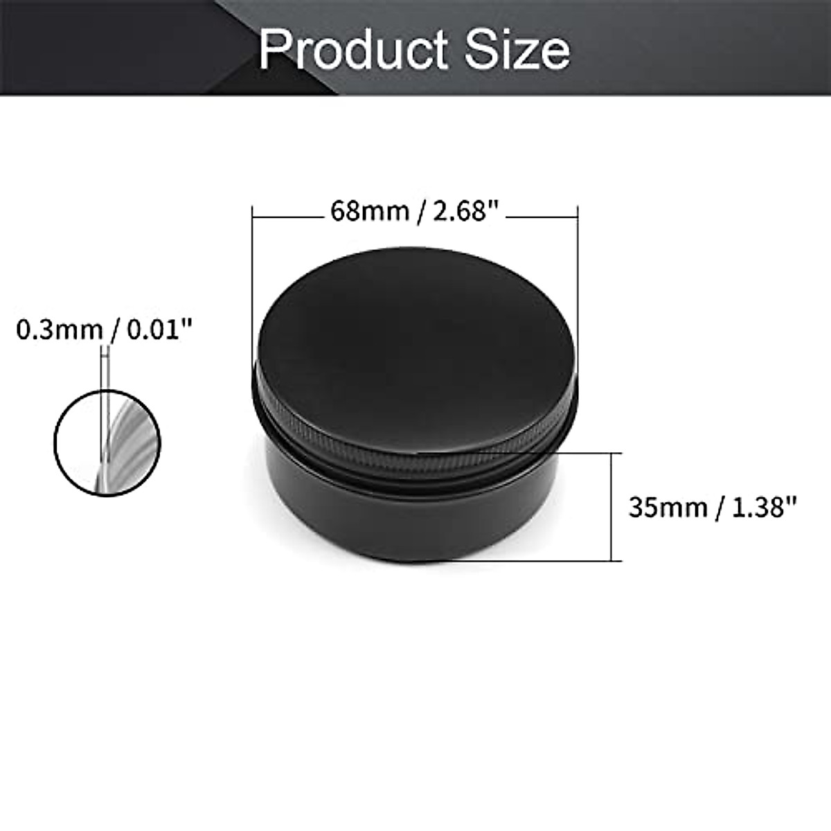 Othmro 12pcs 2.7oz Metal Round Tins Aluminum Tin Cans Containers with Screw Lid, 68 * 35mm(DxH) Black tin cans for Salve, Spices, Lip Balm, Tea or Candies 80ml