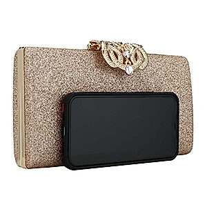 EROUGE Leather Sparkling Evening Clutch Purse Women Designer Handbag for Wedding Party (Rose gold color)
