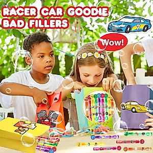 24PCS Race Car DIY Bubble Wands Party Favors 96PCS Stickers for Girls Goodie Bag Fillers Pinata Stuffers, Mini Bubble Bulk Car Birthday Party Supplies Toys Gifts Class Prizes Toddlers Boys
